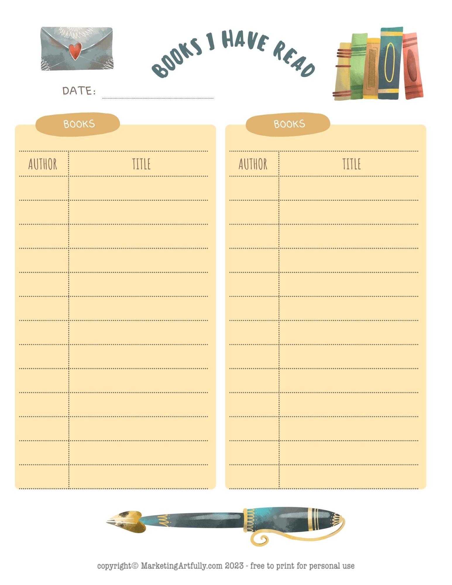 7 Free “Books I Have Read” Printable Digital Download – Marketing Artfully