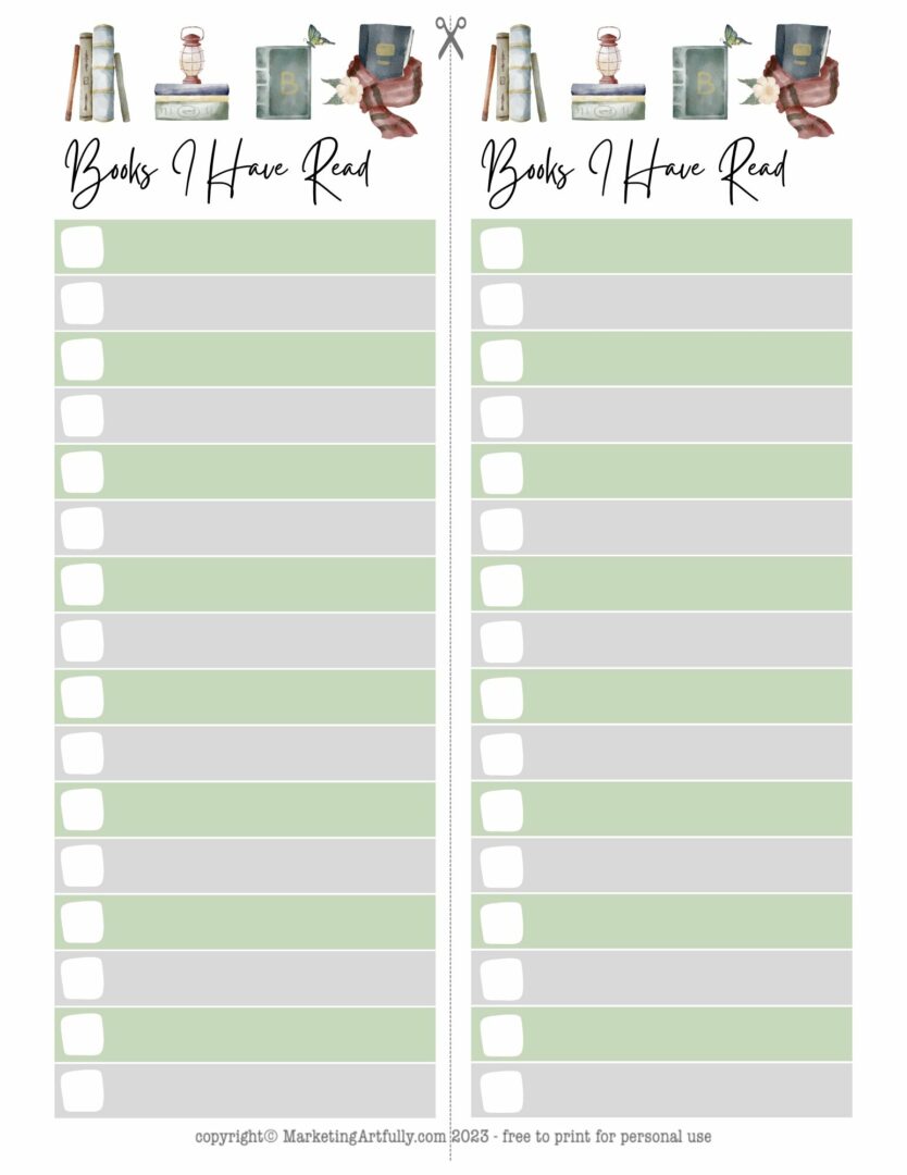 7 Free “Books I Have Read” Printable Digital Download – Marketing Artfully