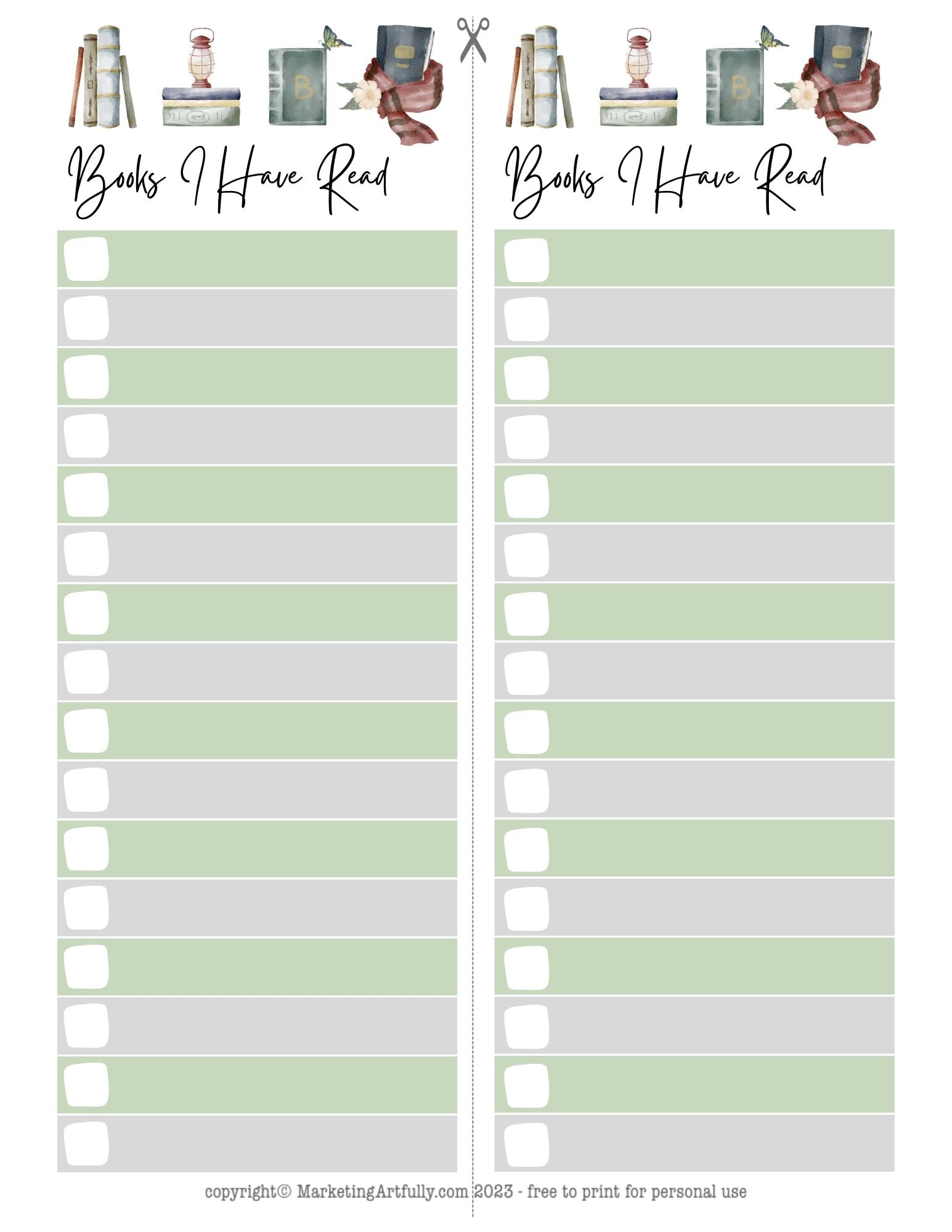 7 Free “Books I Have Read” Printable Digital Download – Marketing Artfully