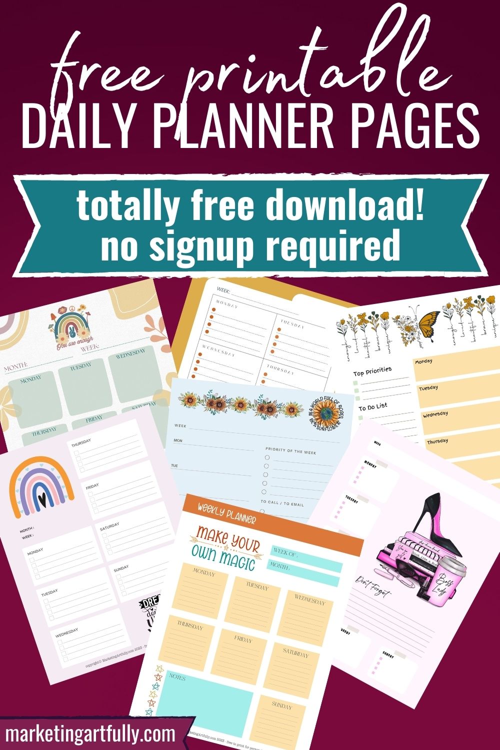 Motivational Weekly Planner Pages – Free Printables – Marketing Artfully