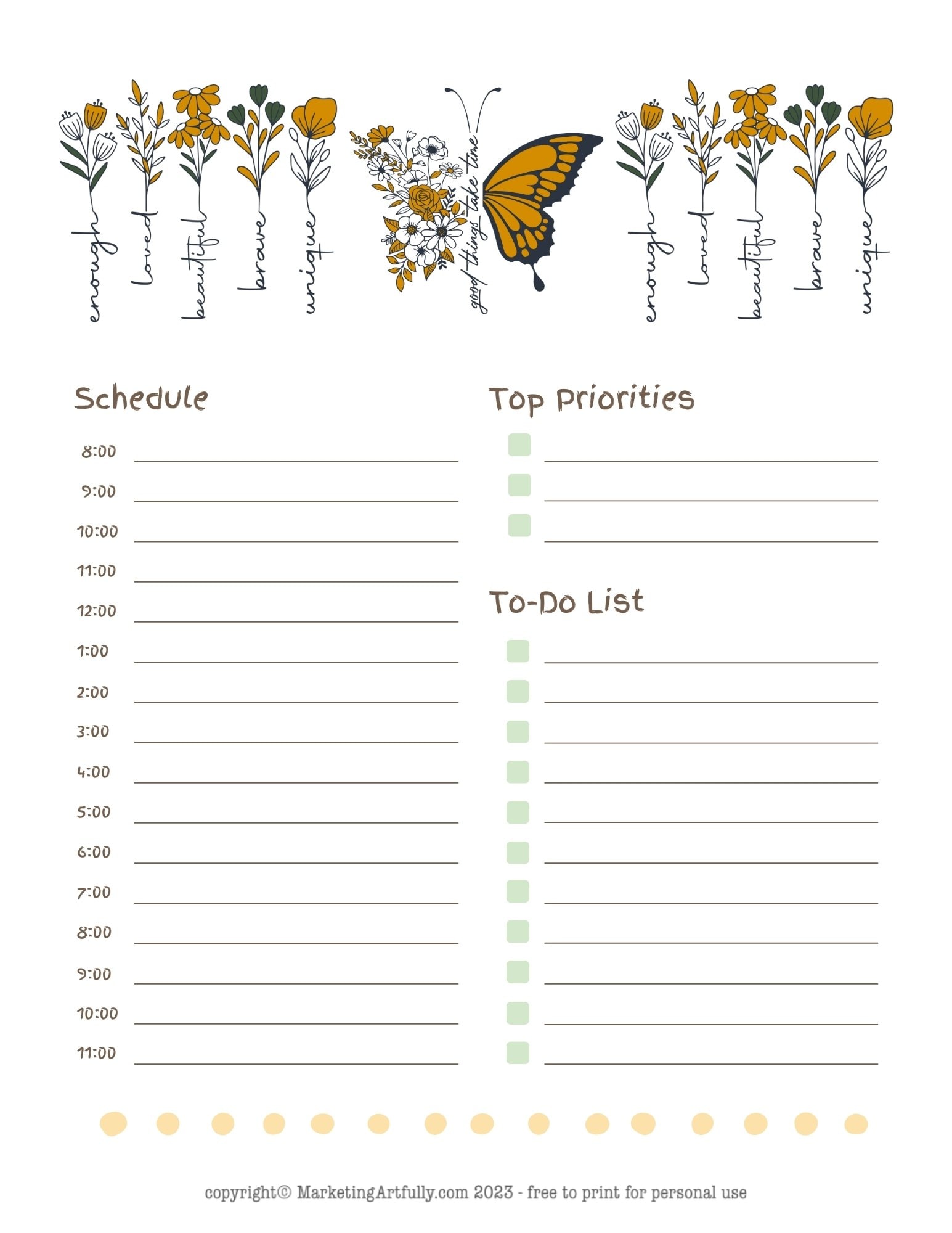 Good Things Take Time (Butterfly) - Free Printable Motivational Planner