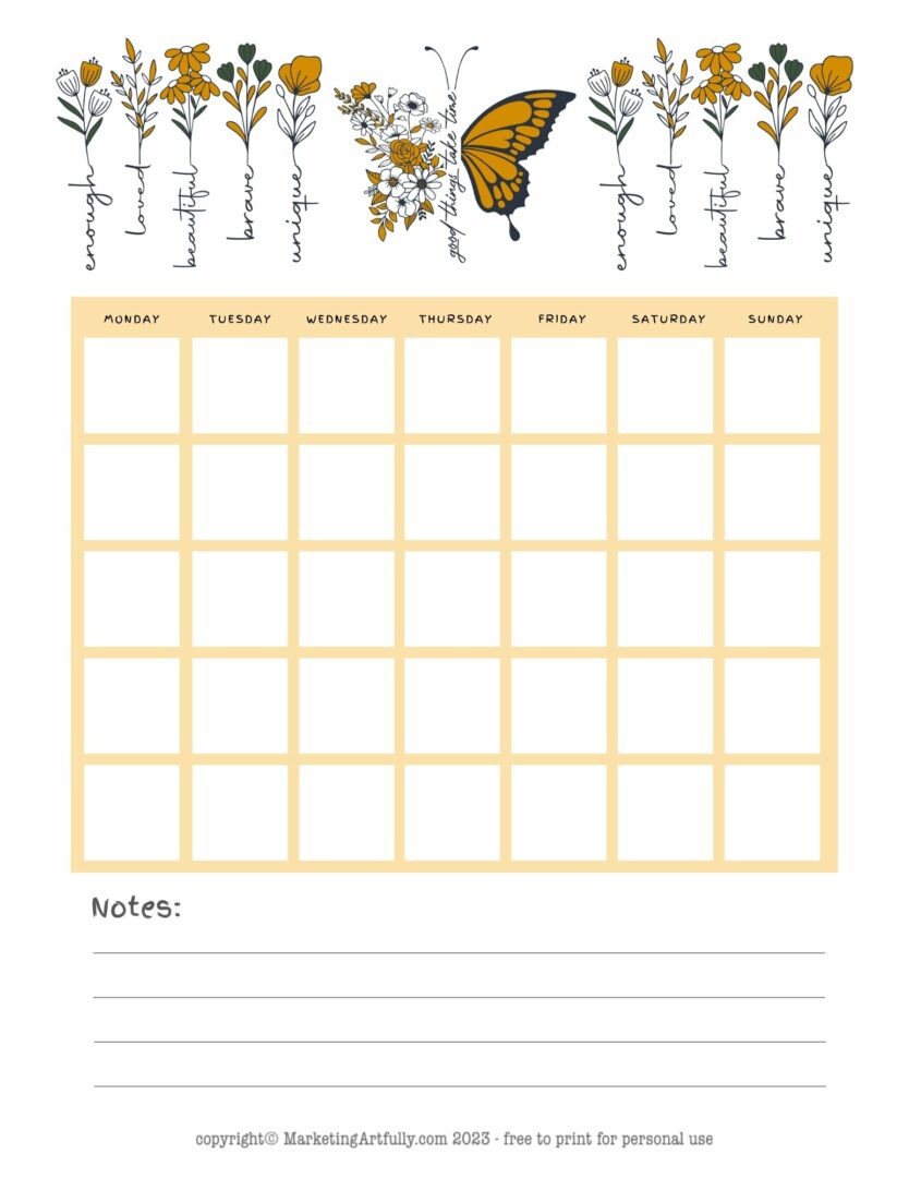Good Things Take Time (Butterfly) - Free Printable Motivational Planner