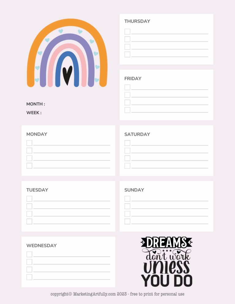 Motivational Weekly Planner Pages – Free Printables – Marketing Artfully