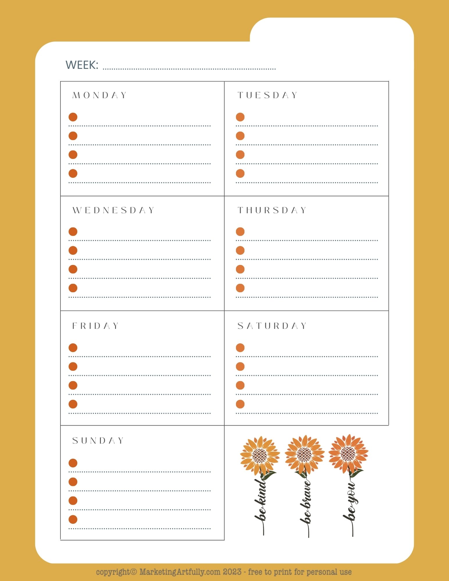 Motivational Weekly Planner Pages – Free Printables – Marketing Artfully