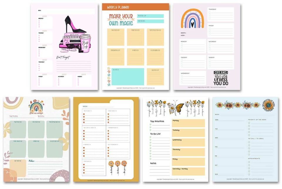 Motivational Weekly Planner Pages – Free Printables – Marketing Artfully