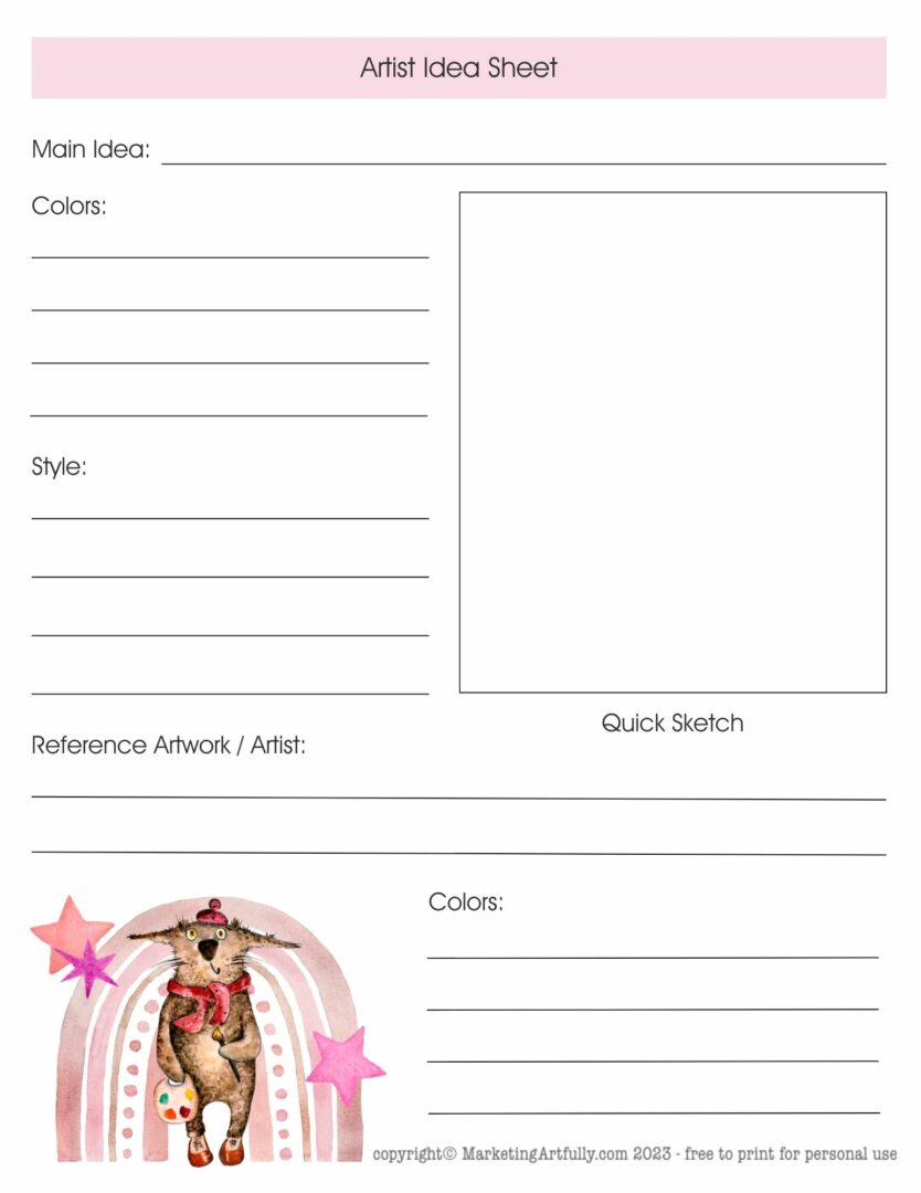 Free Artist Worksheets! To Dos, Ideas and Find Your Style