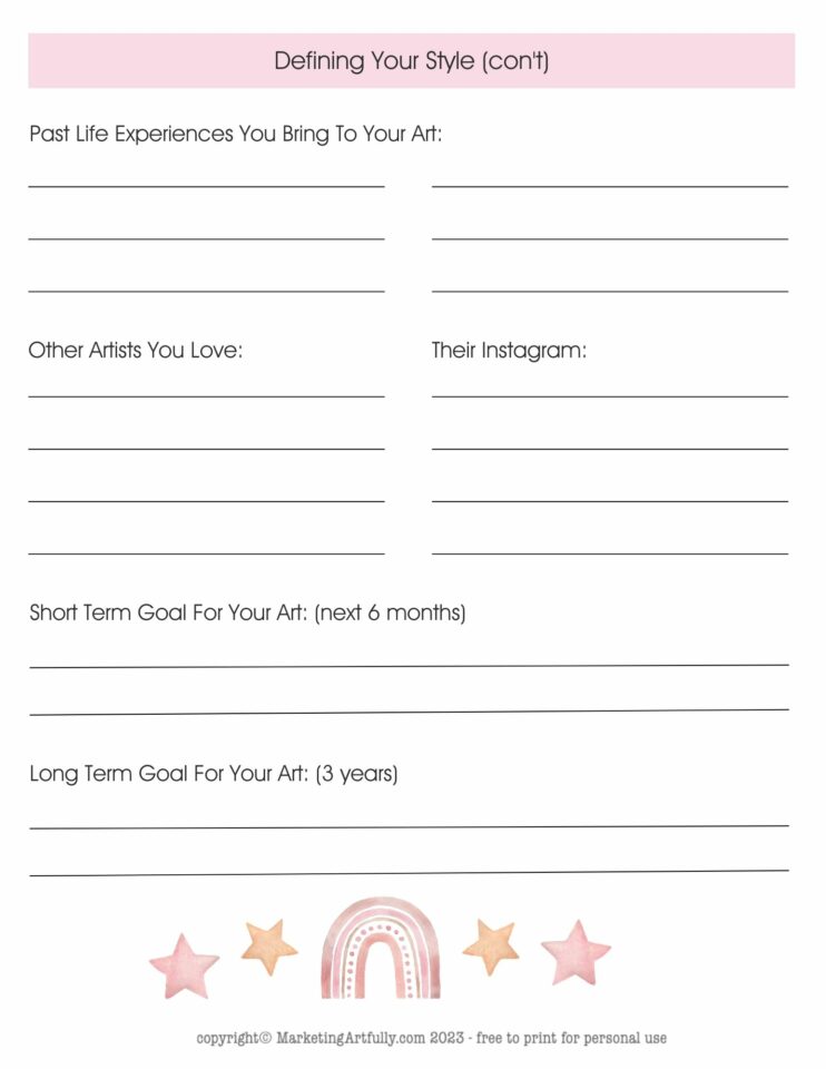 Free Artist Worksheets! To Dos, Ideas and Find Your Style – Marketing ...