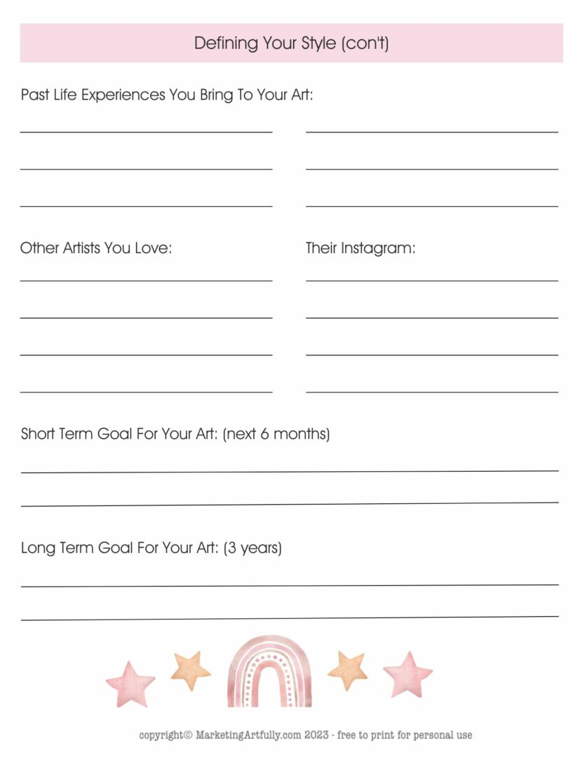 Free Artist Worksheets! To Dos, Ideas and Find Your Style