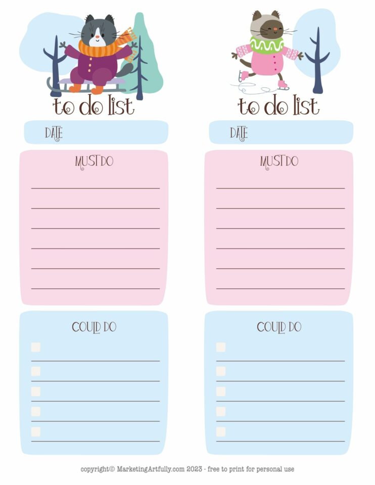 A Year of Cats! Free Printable To Do Lists – Marketing Artfully