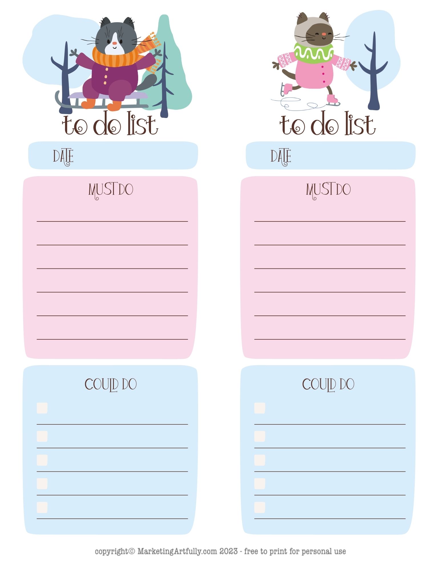 A Year of Cats! Free Printable To Do Lists