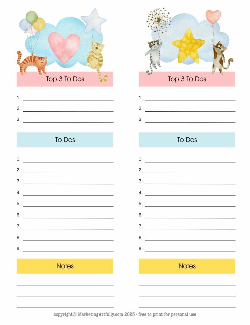 A Year of Cats! Free Printable To Do Lists