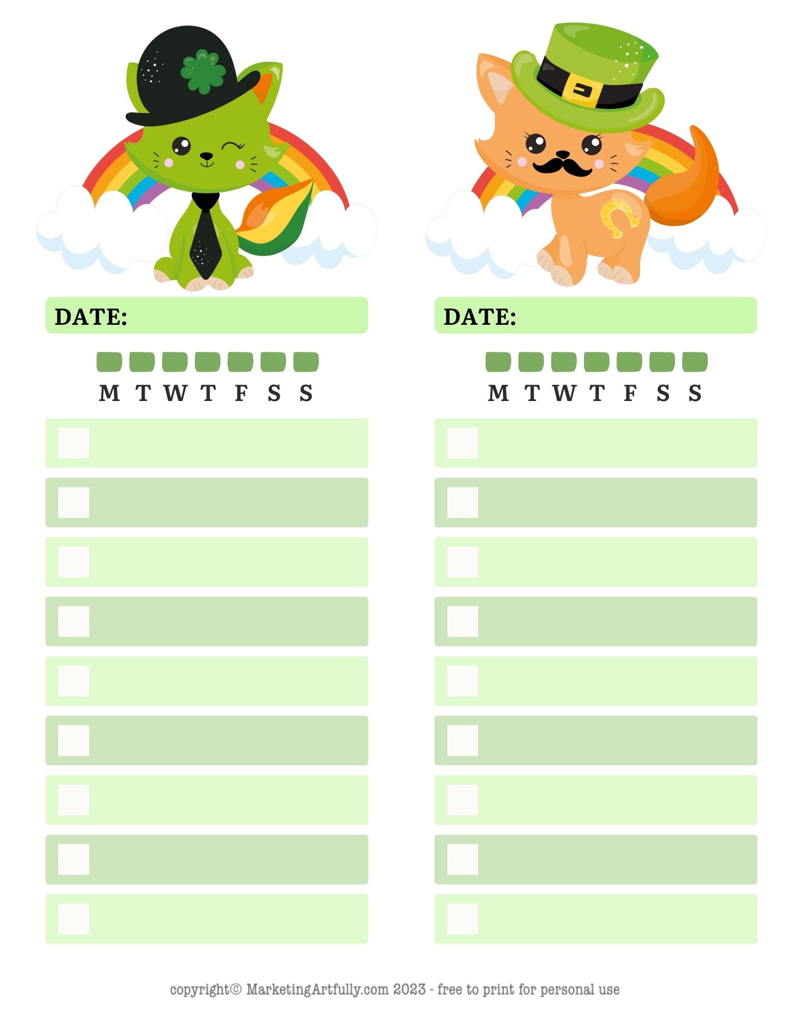 A Year of Cats! Free Printable To Do Lists – Marketing Artfully