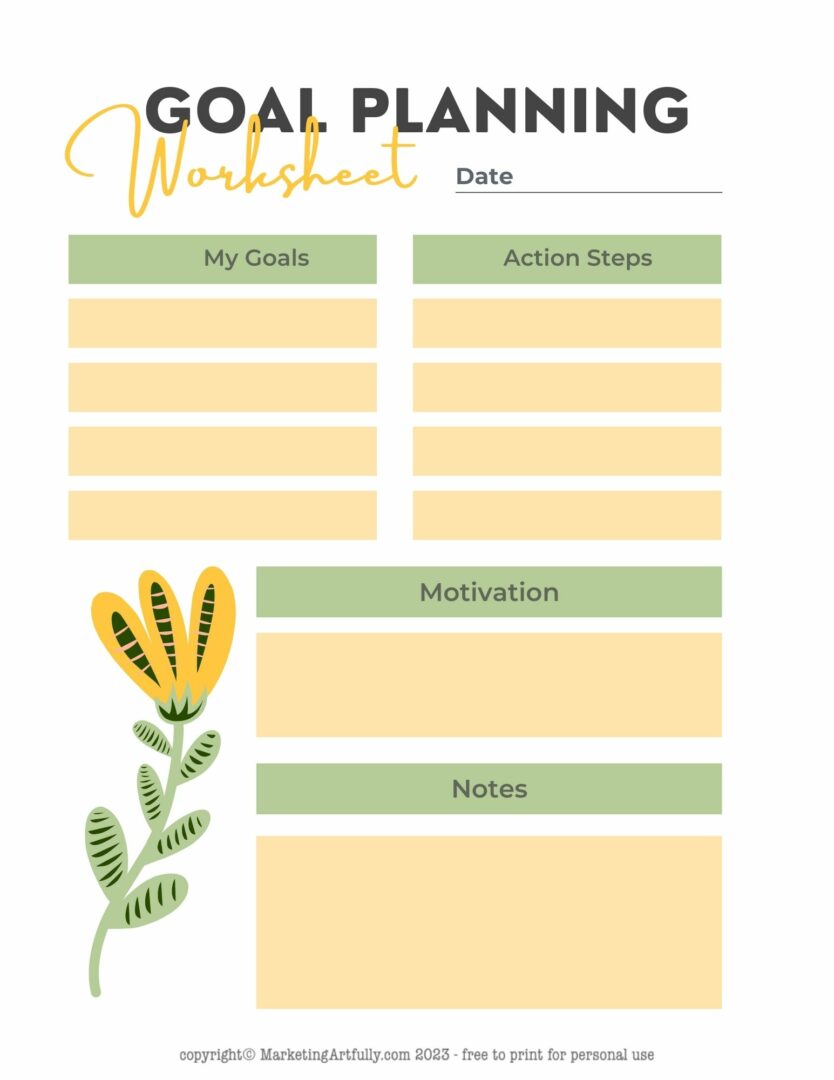 7 Free Printable Goal Setting Worksheets! – Marketing Artfully