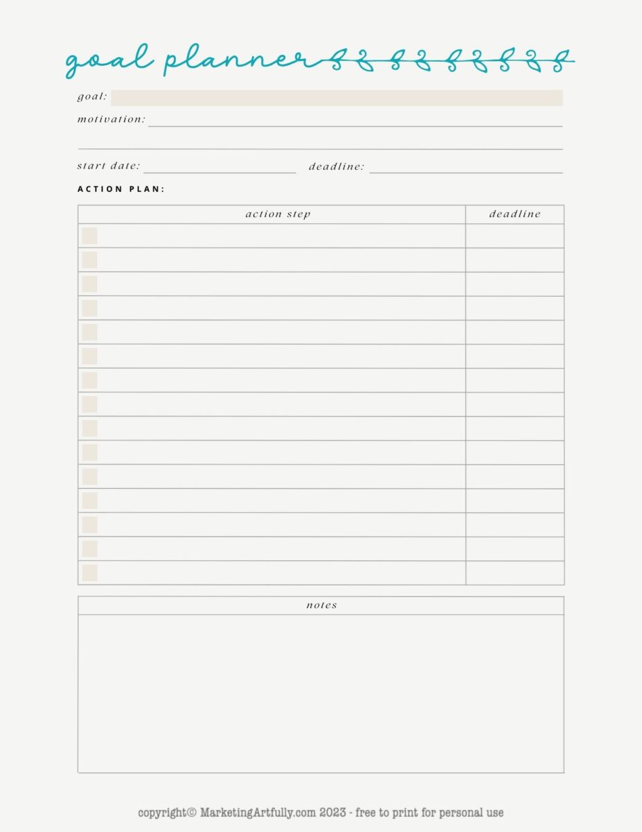 7 Free Printable Goal Setting Worksheets! – Marketing Artfully