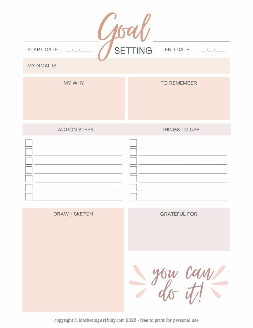 7 Free Printable Goal Setting Worksheets! – Marketing Artfully