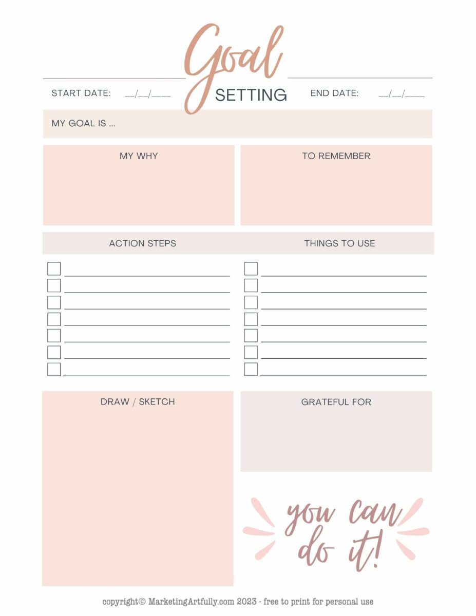 7 Free Printable Goal Setting Worksheets! – Marketing Artfully