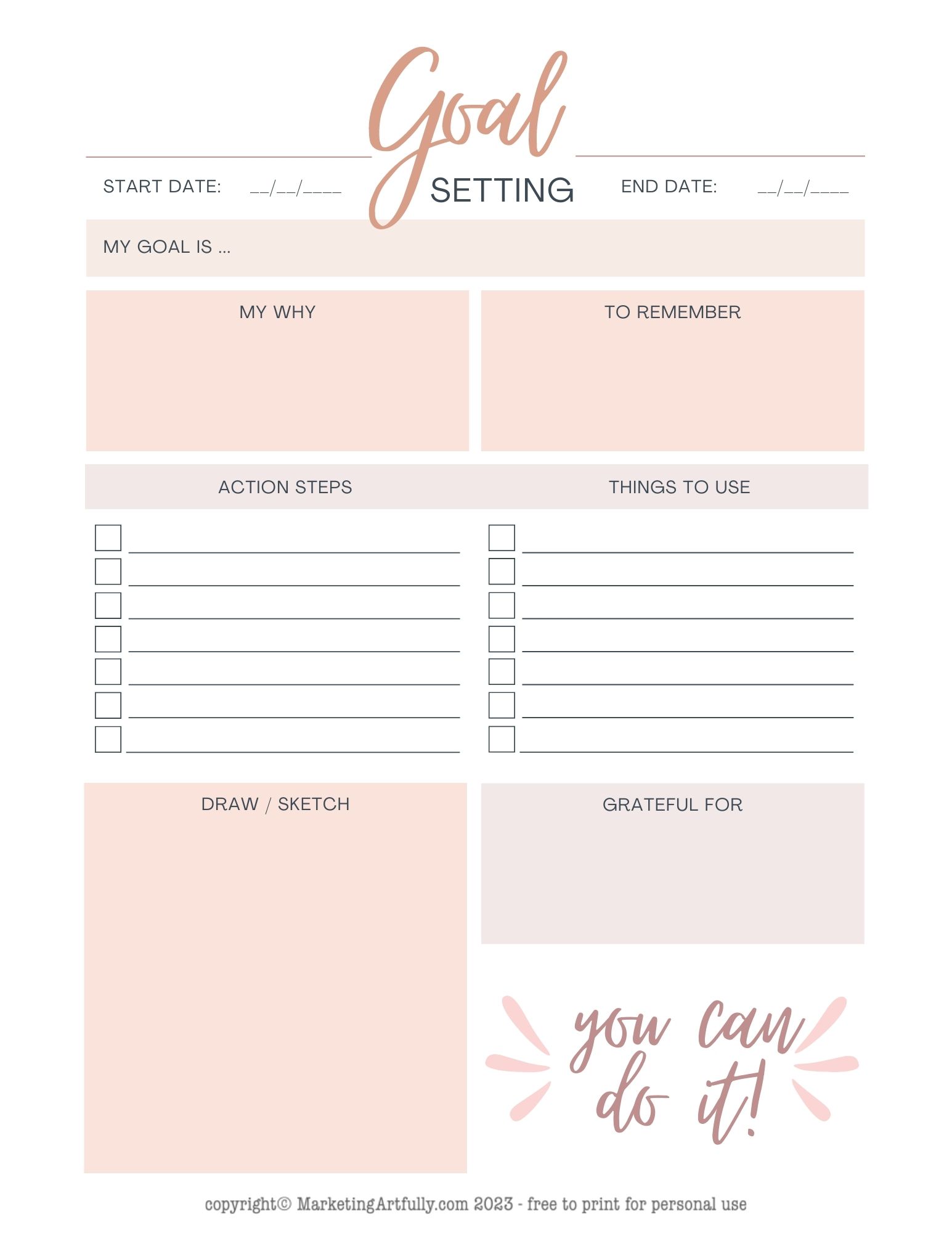7 Free Printable Goal Setting Worksheets! – Marketing Artfully