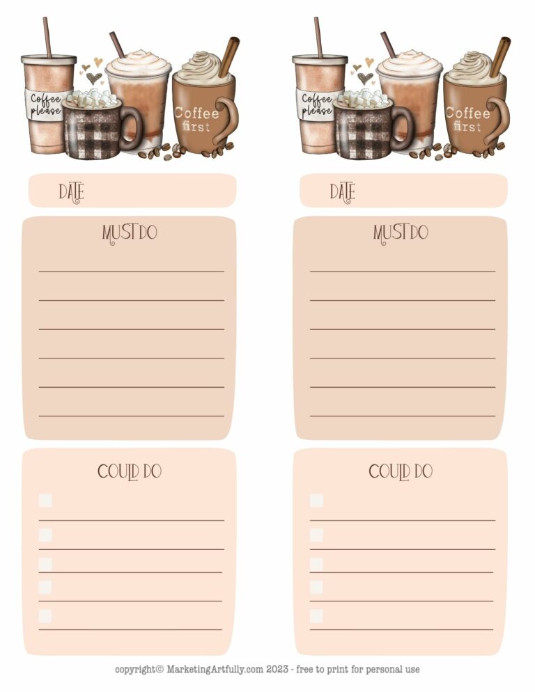 A Year of Coffee To Do Lists - Free Printable