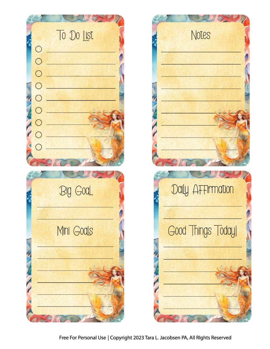 Free Mermaid Planner Cards