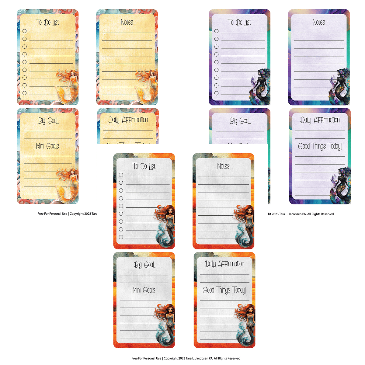 Free Mermaid Planner Cards