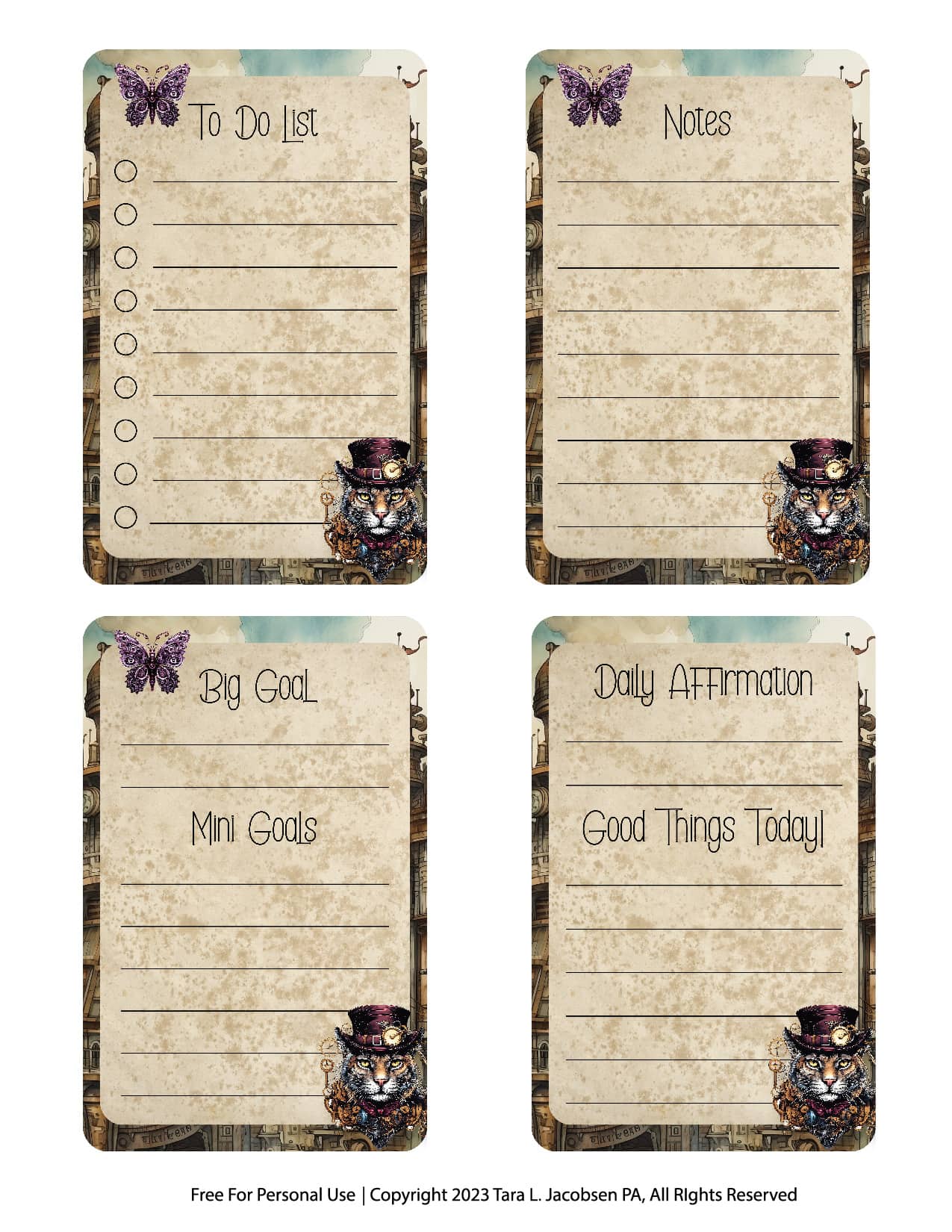 Steampunk Planner Cards - Free Printable