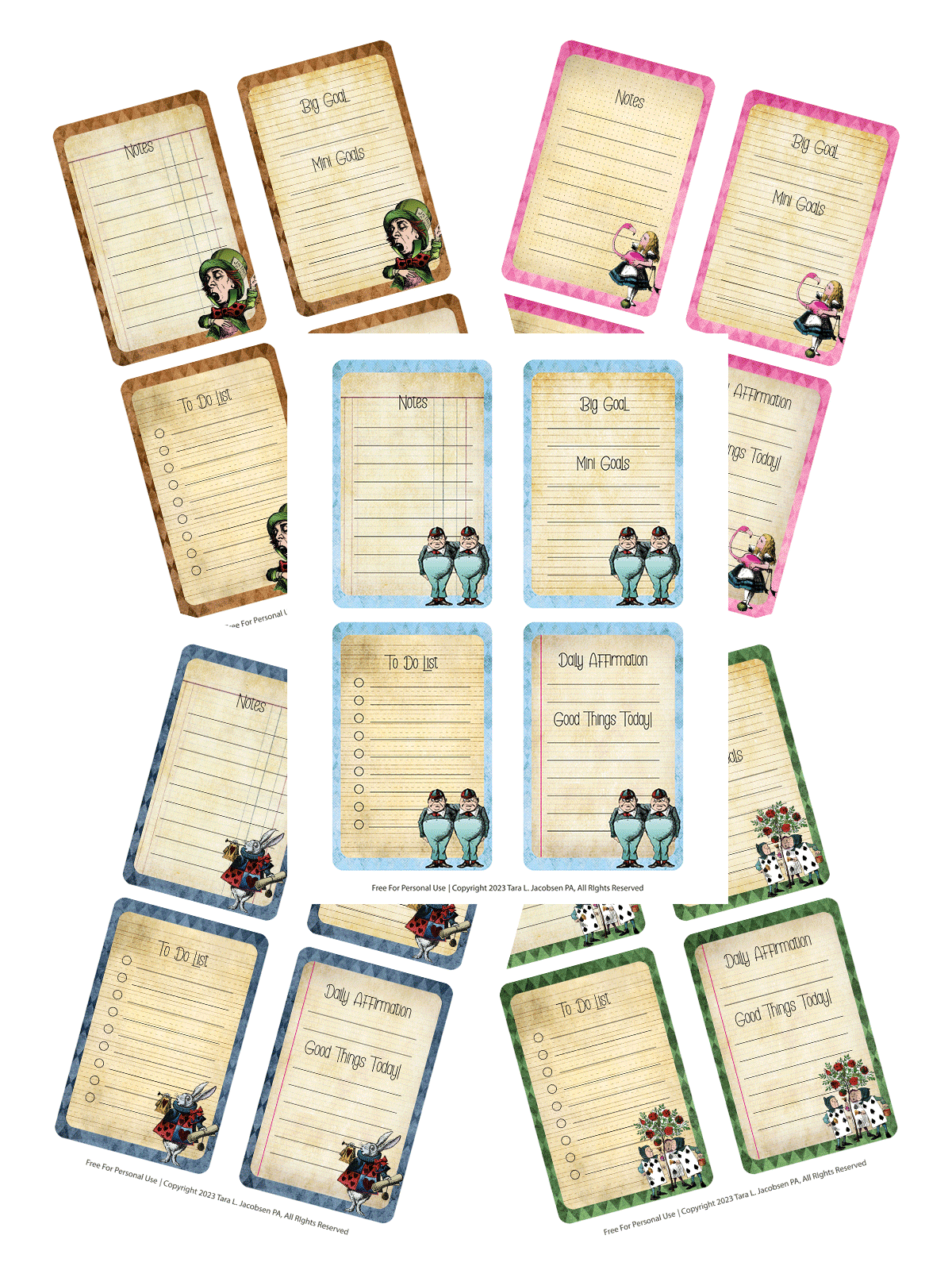 Alice In Wonderland Planner Journal Cards - Free Printable