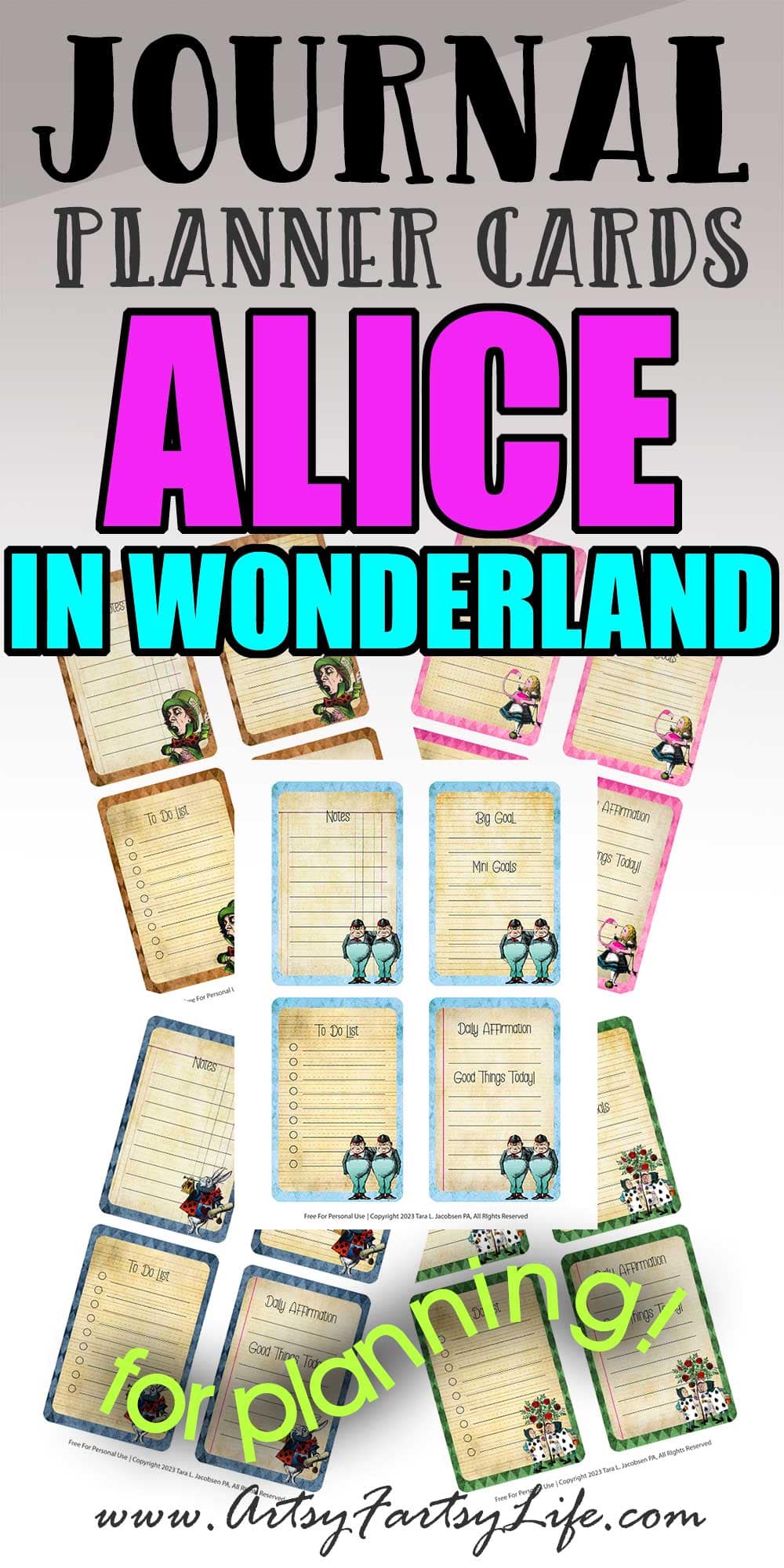 Alice In Wonderland Planner Journal Cards - Free Printable
