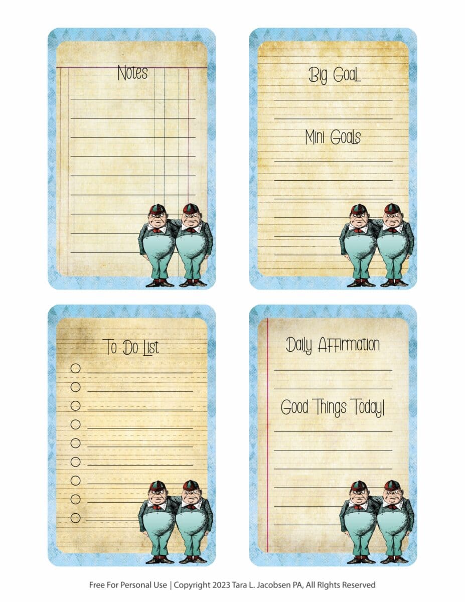 Alice In Wonderland Planner Journal Cards – Free Printable – Marketing ...