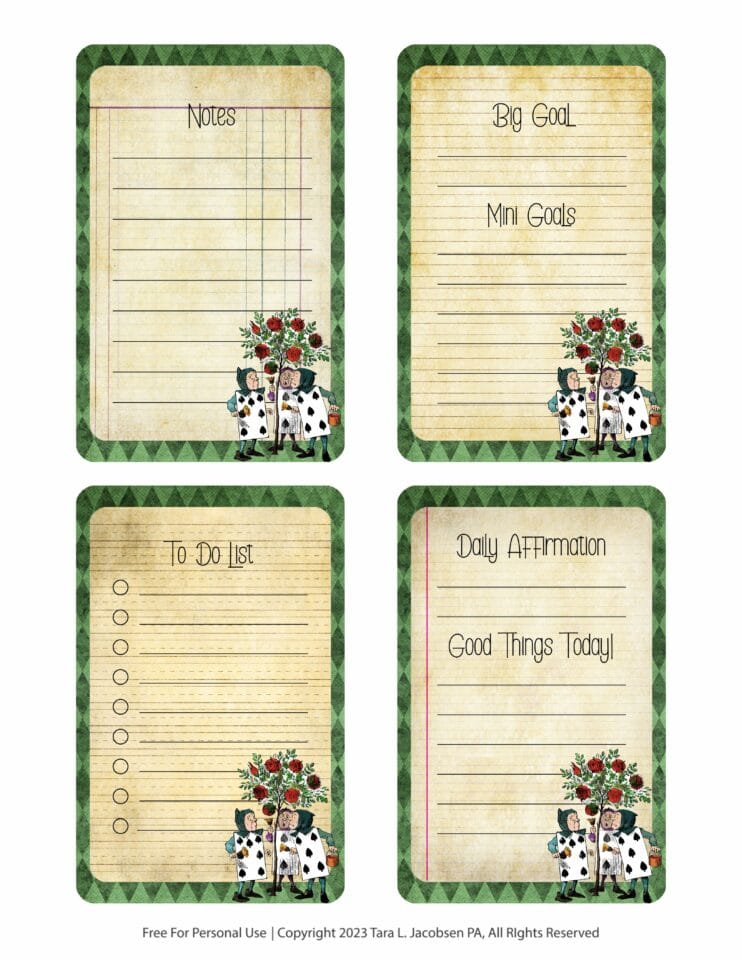 Alice In Wonderland Planner Journal Cards - Free Printable