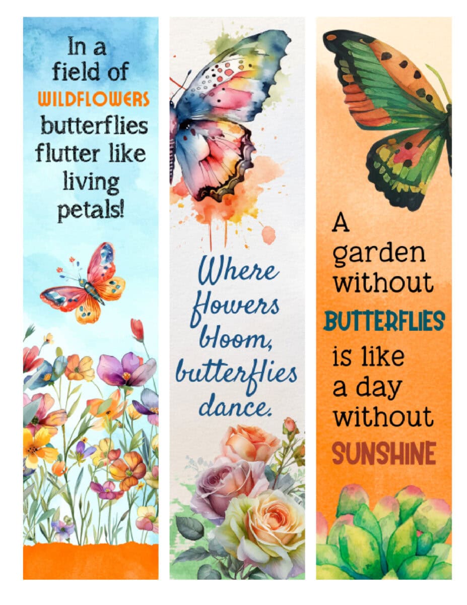 15 Free Printable DIY Beautiful Butterflies Bookmarks