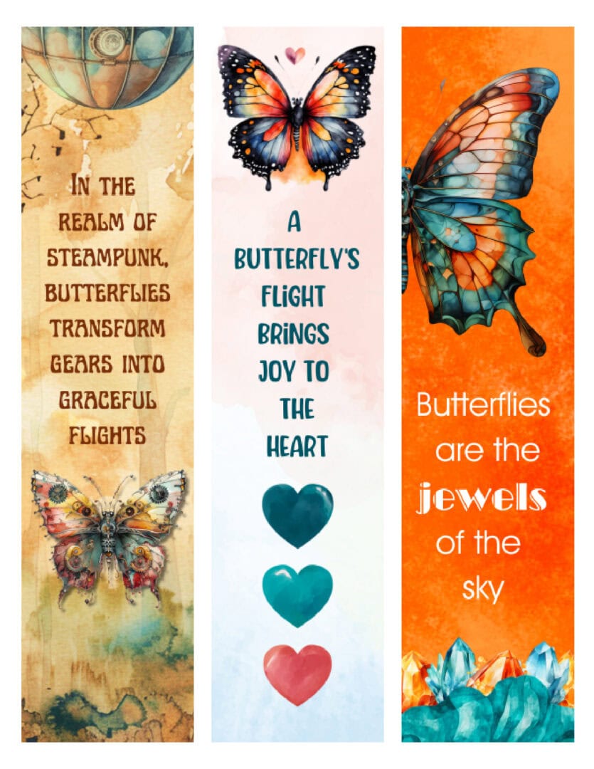15 Free Printable DIY Beautiful Butterflies Bookmarks – Marketing Artfully