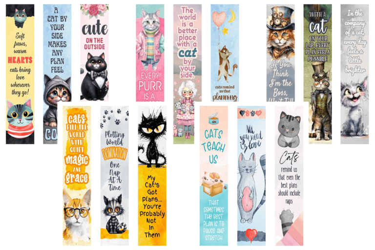 15 Curious Cats Bookmarks - Free Printable