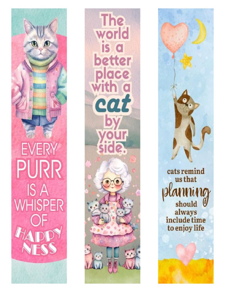 15 Curious Cats Bookmarks - Free Printable