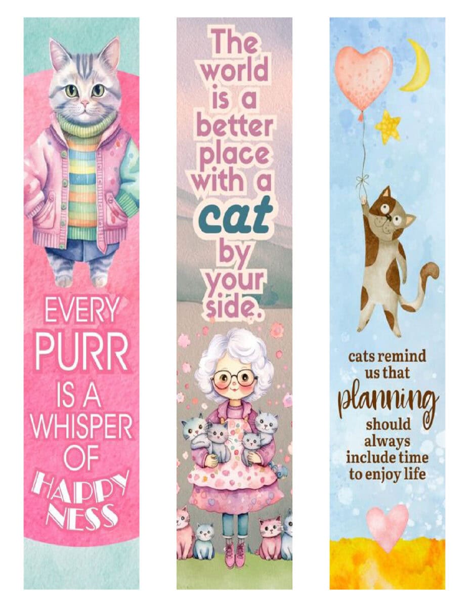 15 Curious Cats Bookmarks - Free Printable