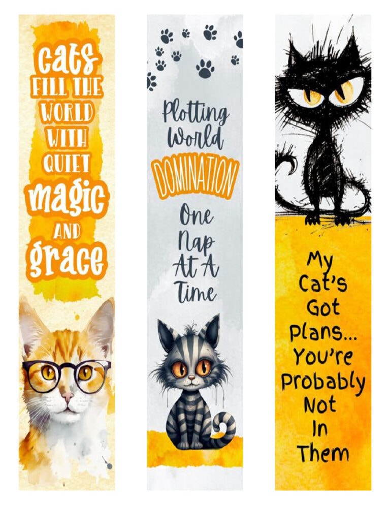 15 Curious Cats Bookmarks - Free Printable