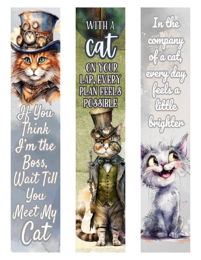15 Curious Cats Bookmarks - Free Printable