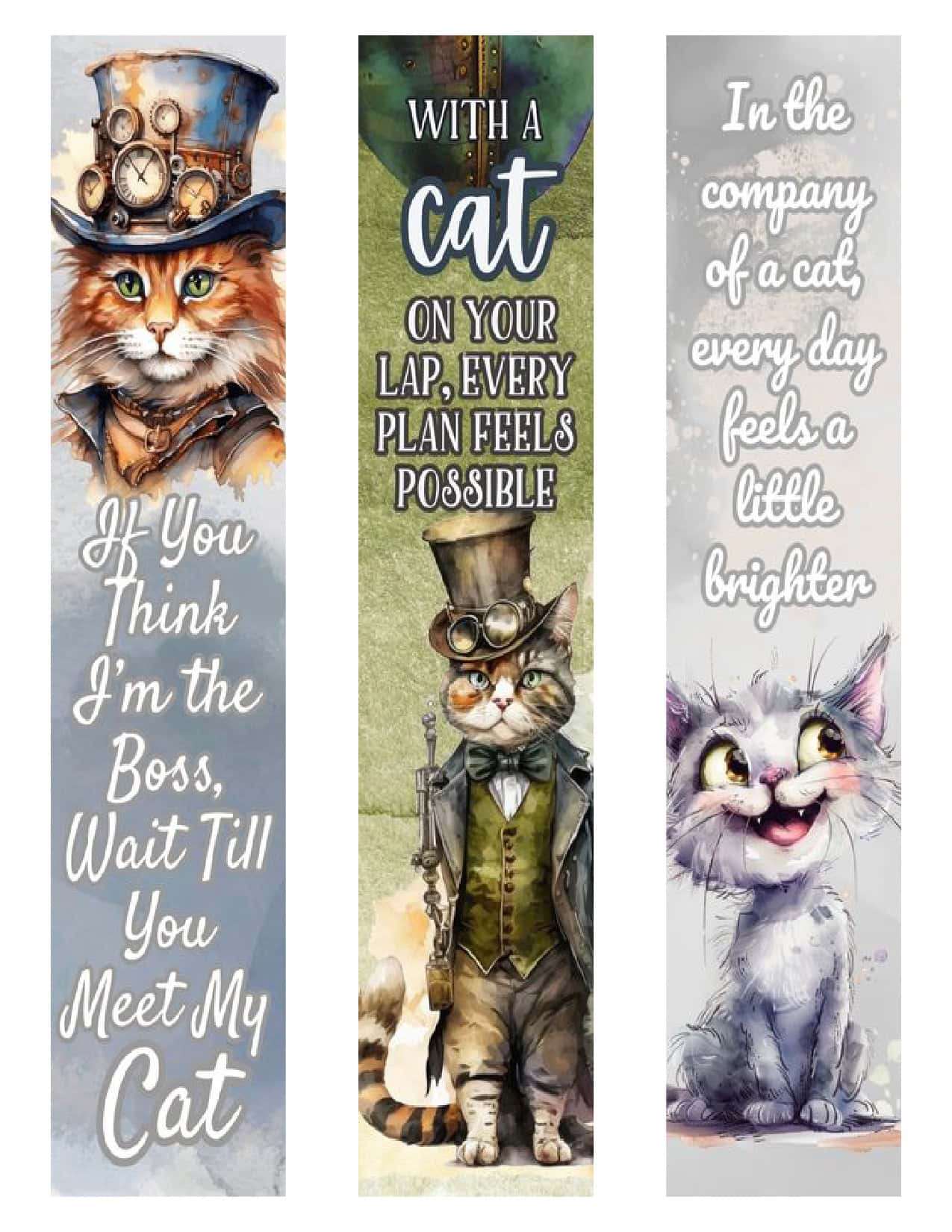15 Curious Cats Bookmarks - Free Printable