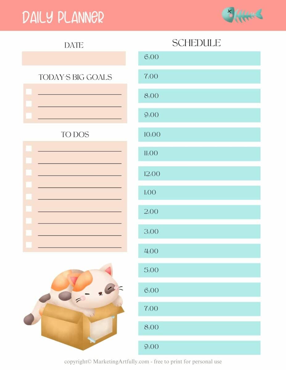 5 Printable Daily Planner Pages - Cats