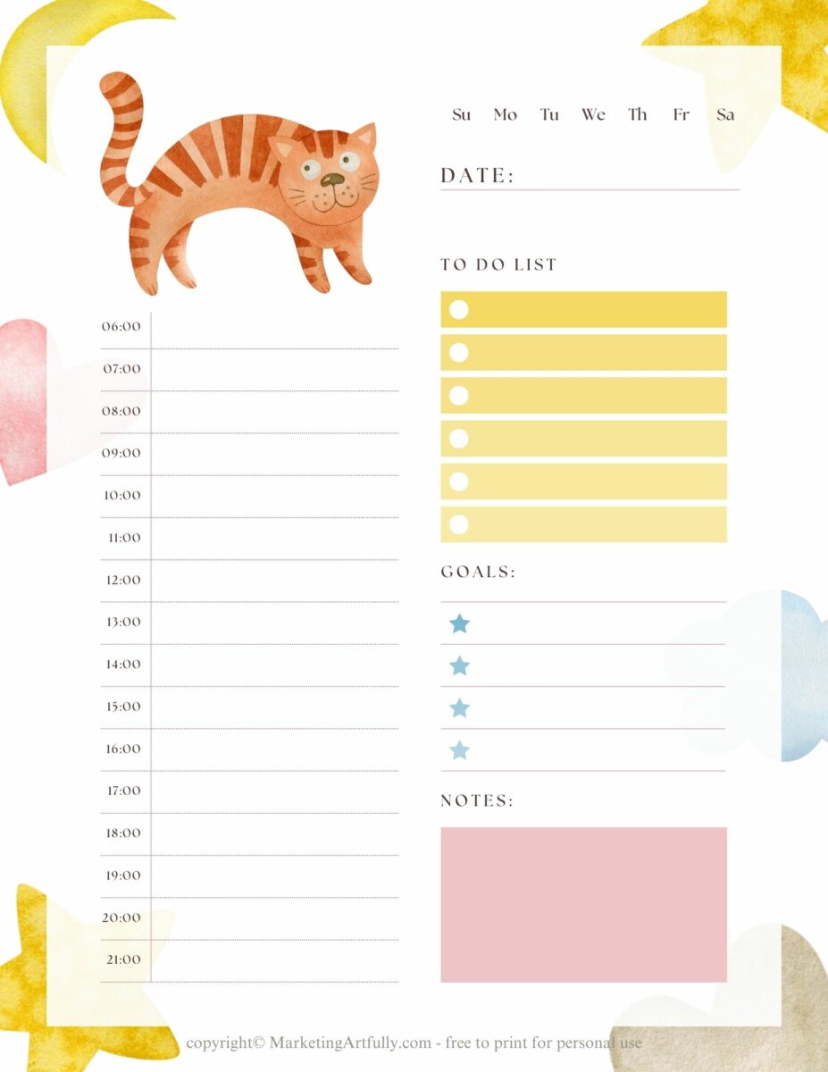 5 Printable Daily Planner Pages - Cats