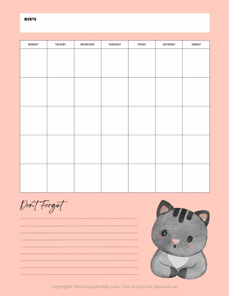 Gray and Pink Cats Planner – Free Printable – Marketing Artfully
