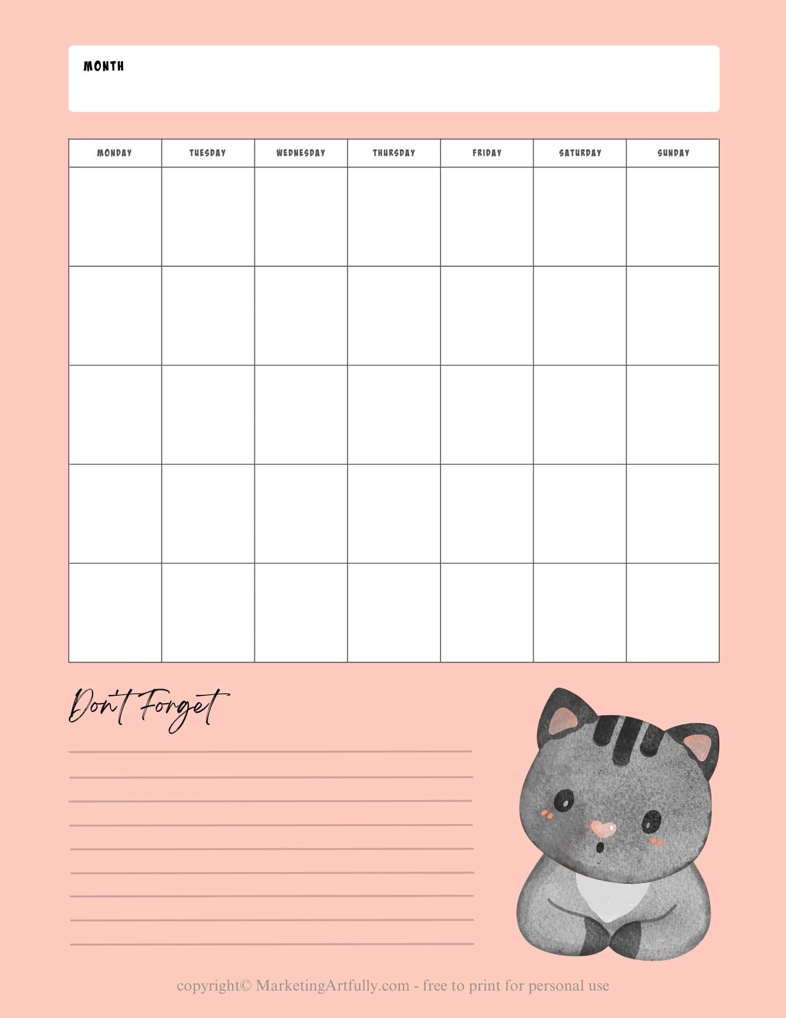 Gray and Pink Cats Planner – Free Printable – Marketing Artfully
