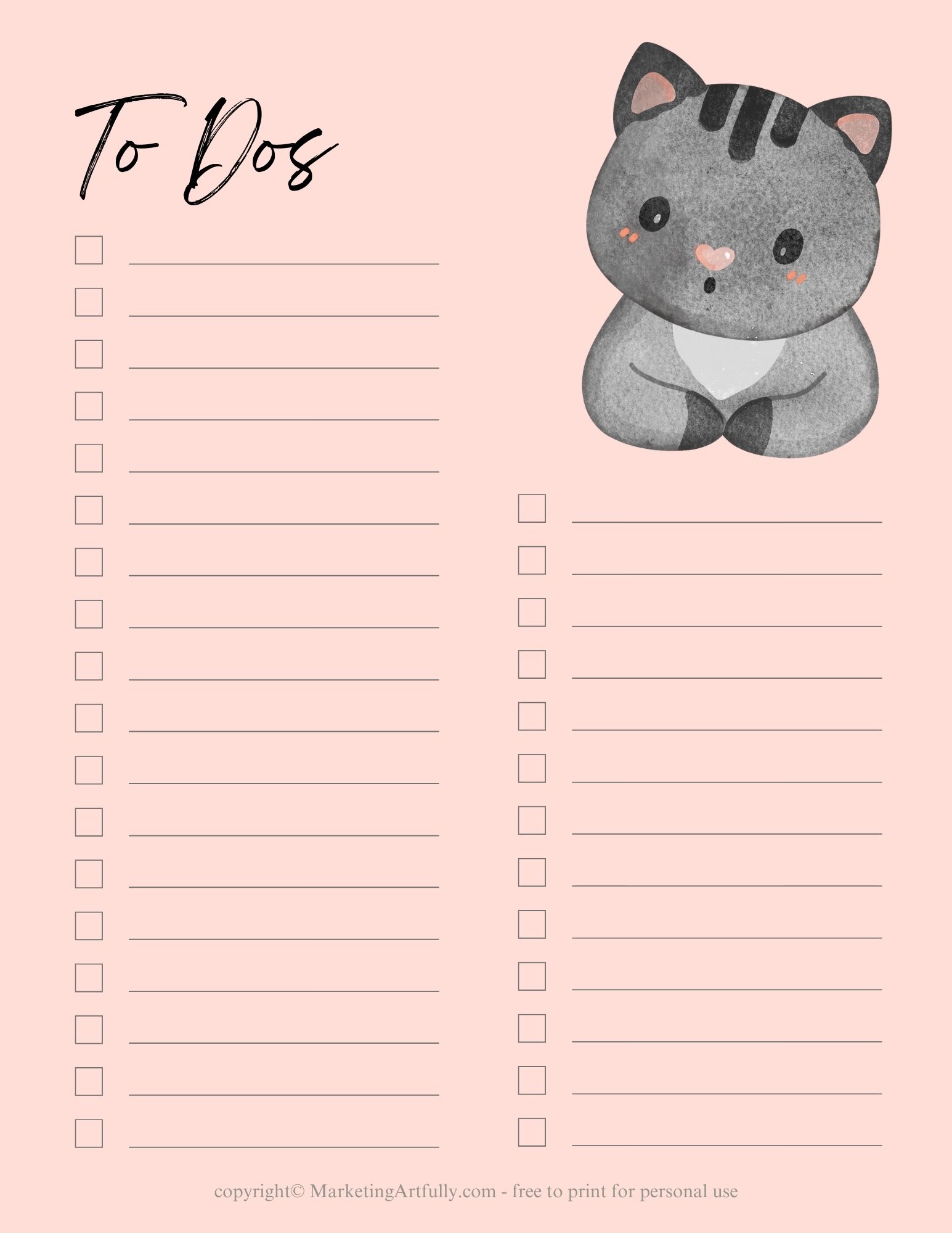 Gray and Pink Cats Planner – Free Printable – Marketing Artfully