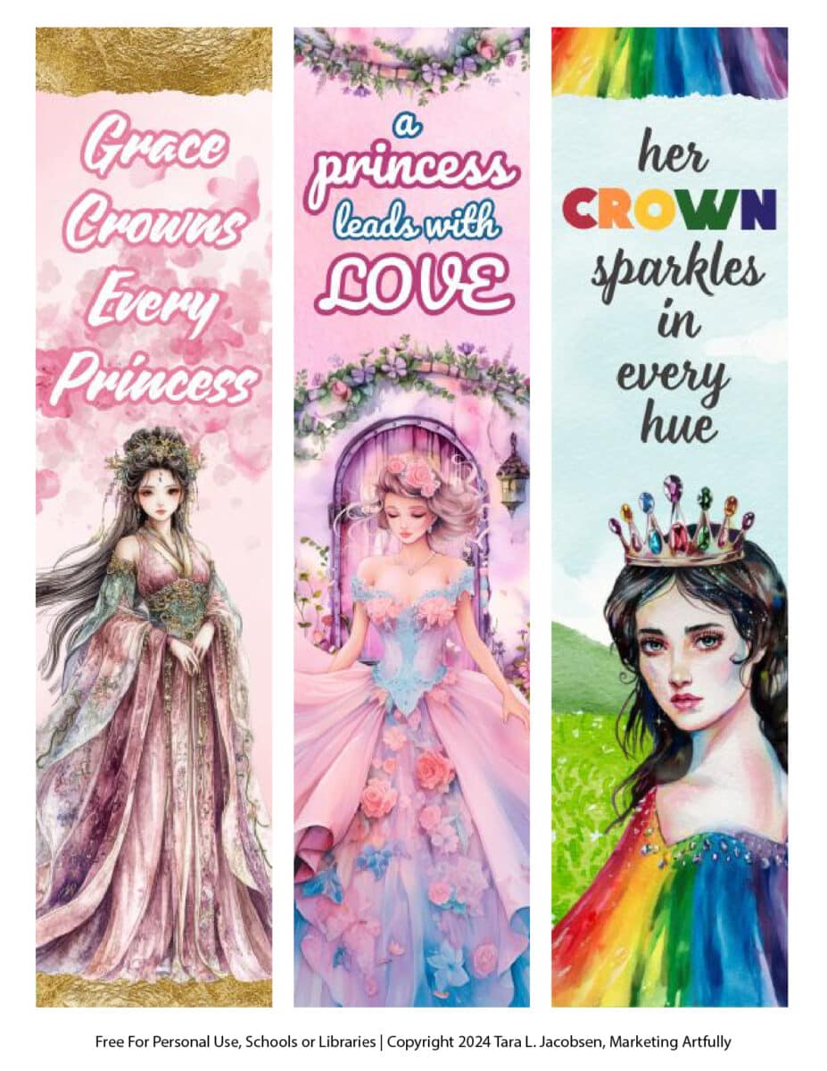15 Free Printable Rainbow Princess Bookmarks – Marketing Artfully
