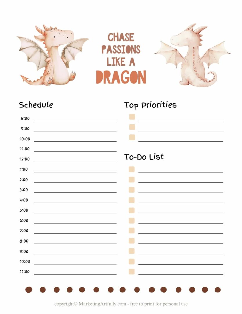 5 Cute Dragons Daily Planner Ideas