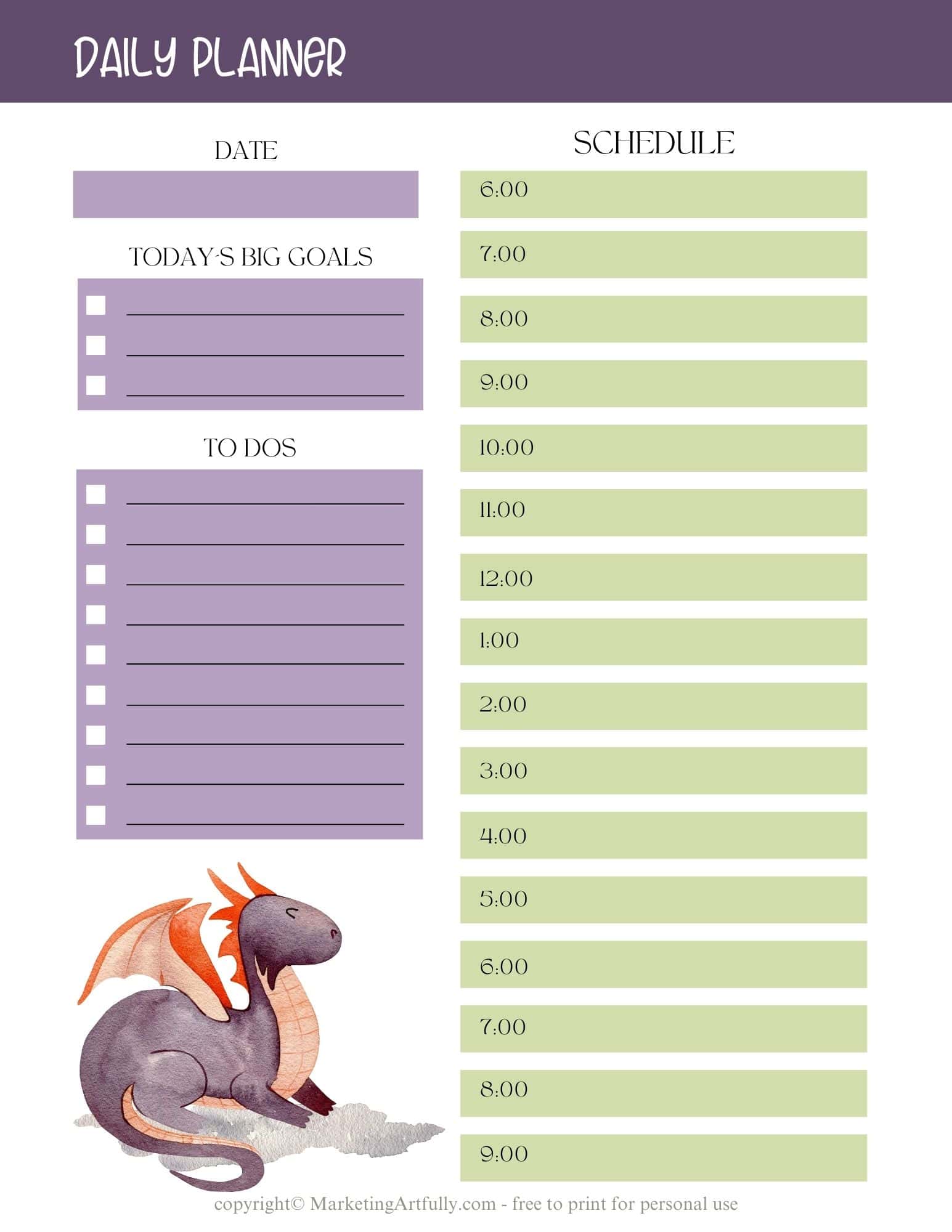 5 Cute Dragons Daily Planner Ideas