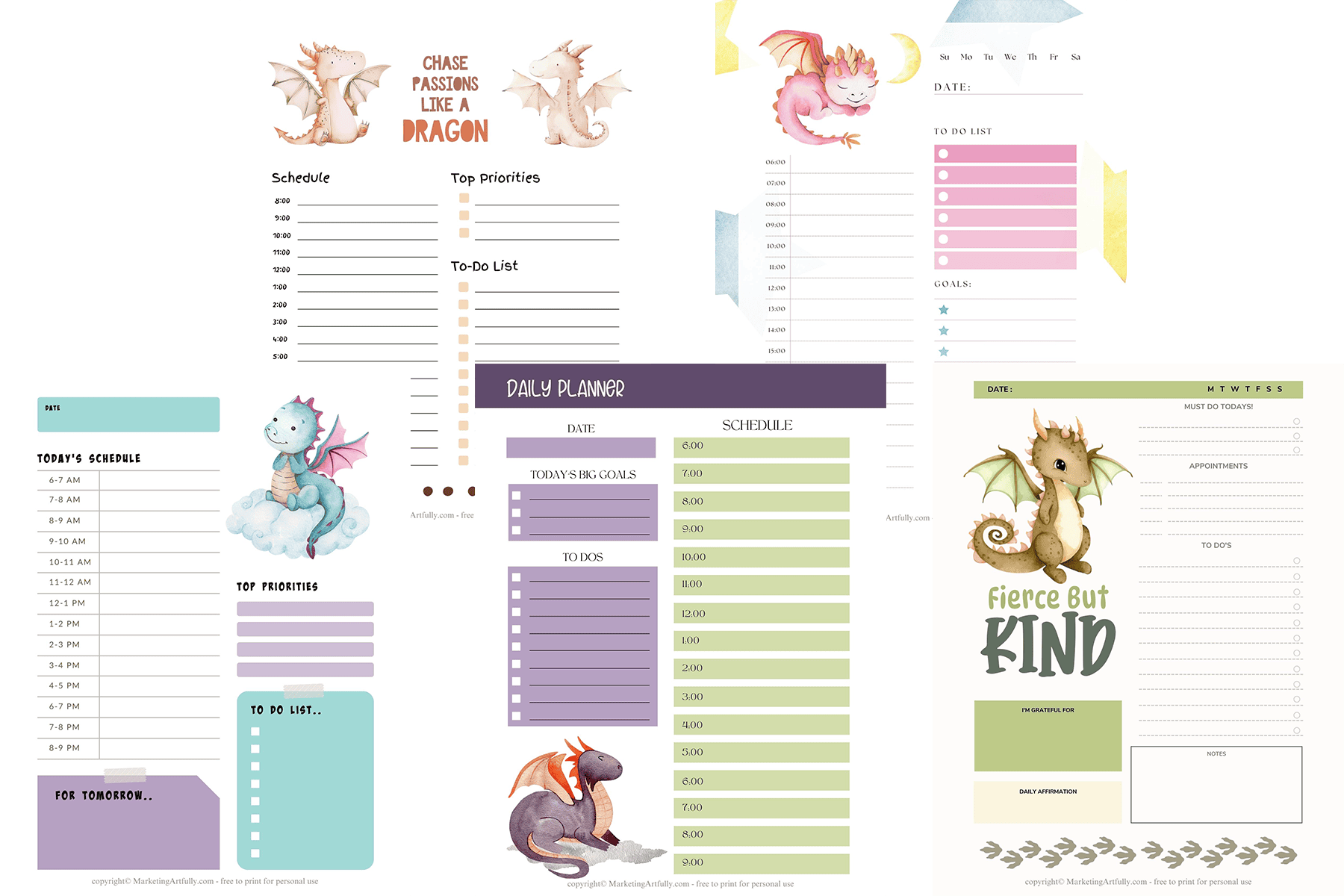 5 Cute Dragons Daily Planner Ideas