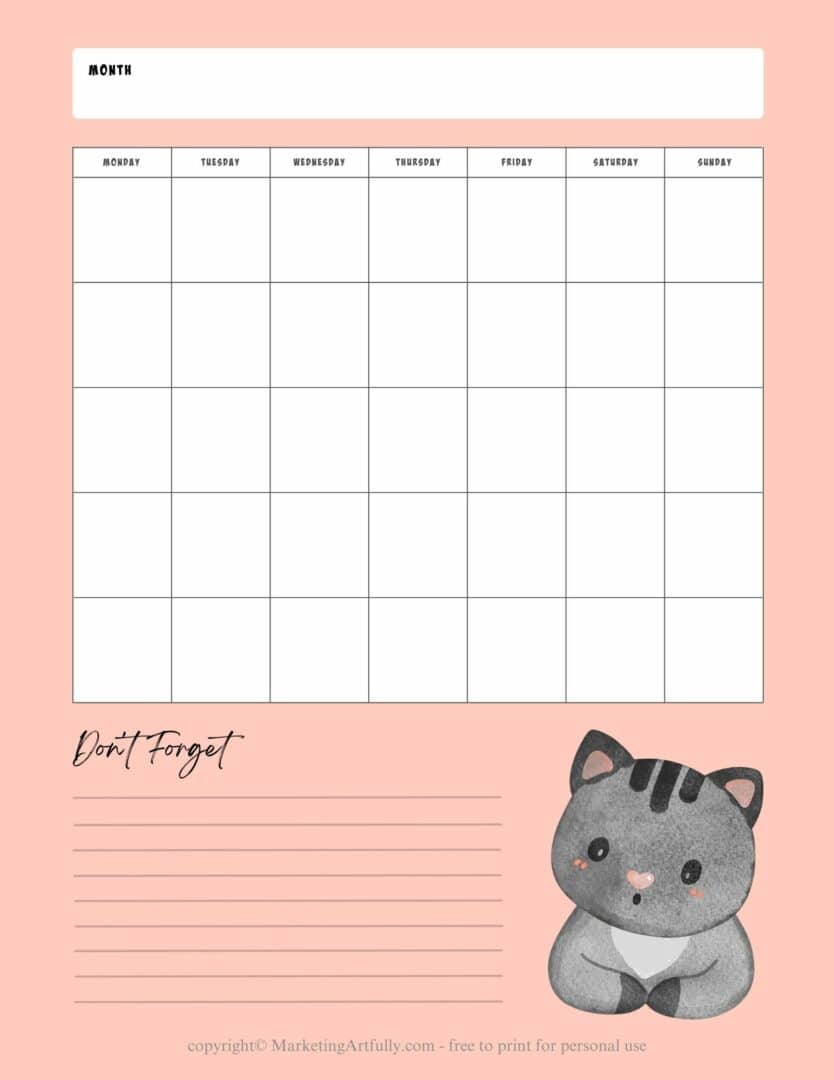 5 Printable Cat Planner Pages - Monthly Planner Ideas