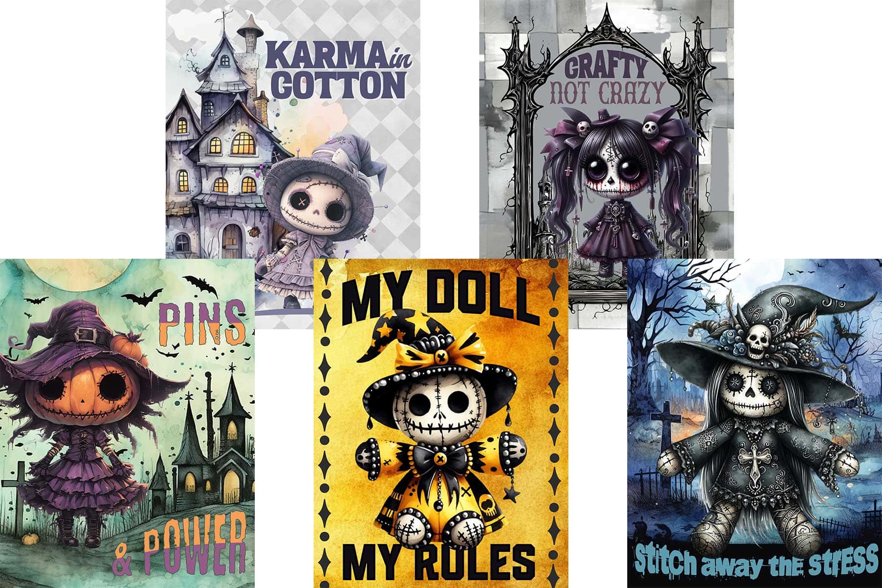Dark Goth Coquette Voodoo Dolls Covers or Wall Art